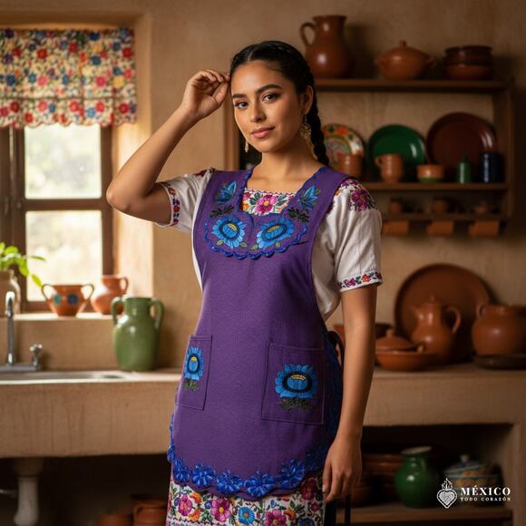México Todo Corazón | Kitchen | Pink Mexican Embroidered Smock Apron ...